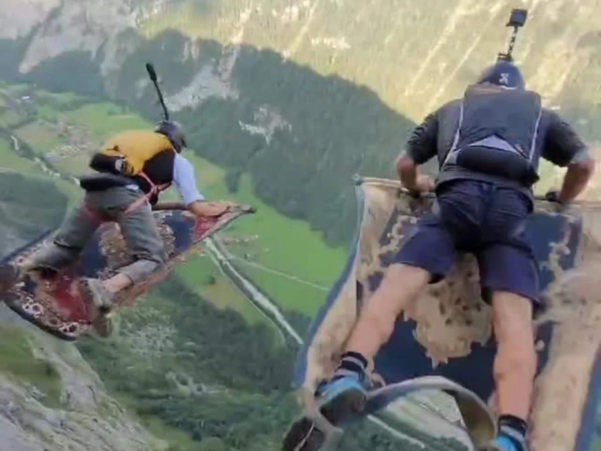 Tapete voador? Praticantes de wingsuit impressionam com voo inacreditável