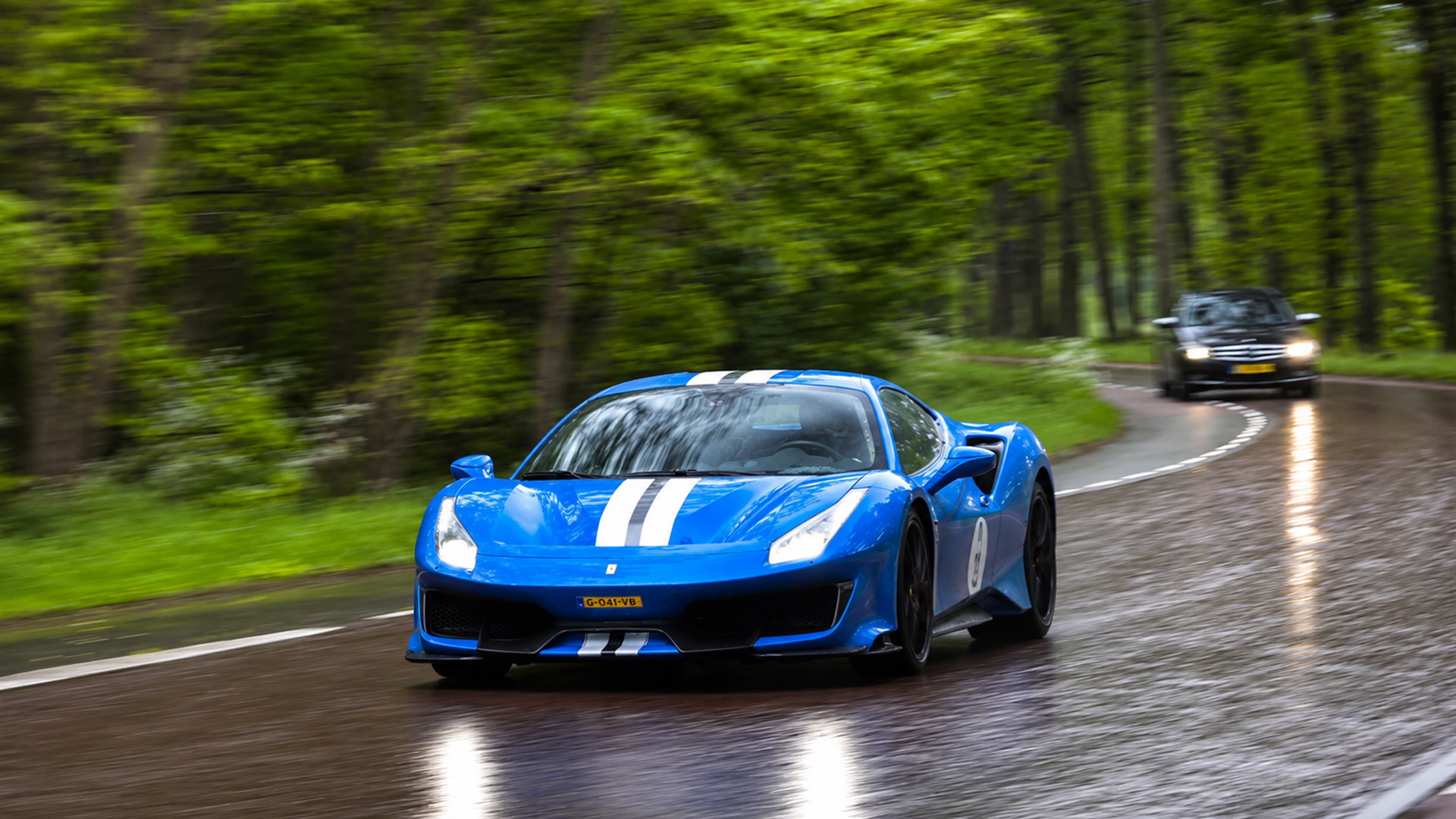 Ferrari 488 Pista wild acceleration on slippery road
