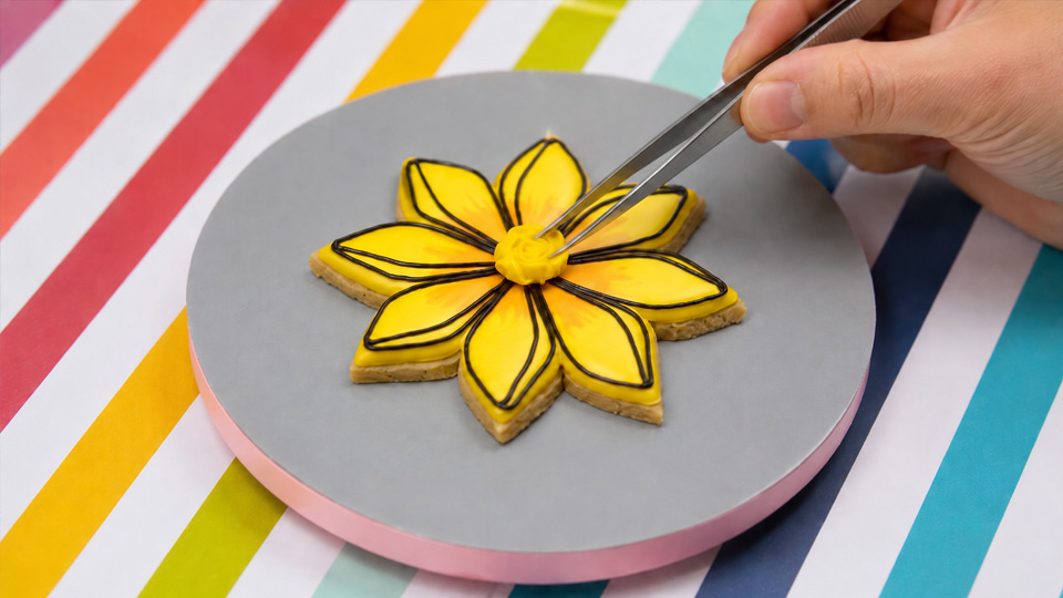 Yellow cookie gets a beautiful floral look