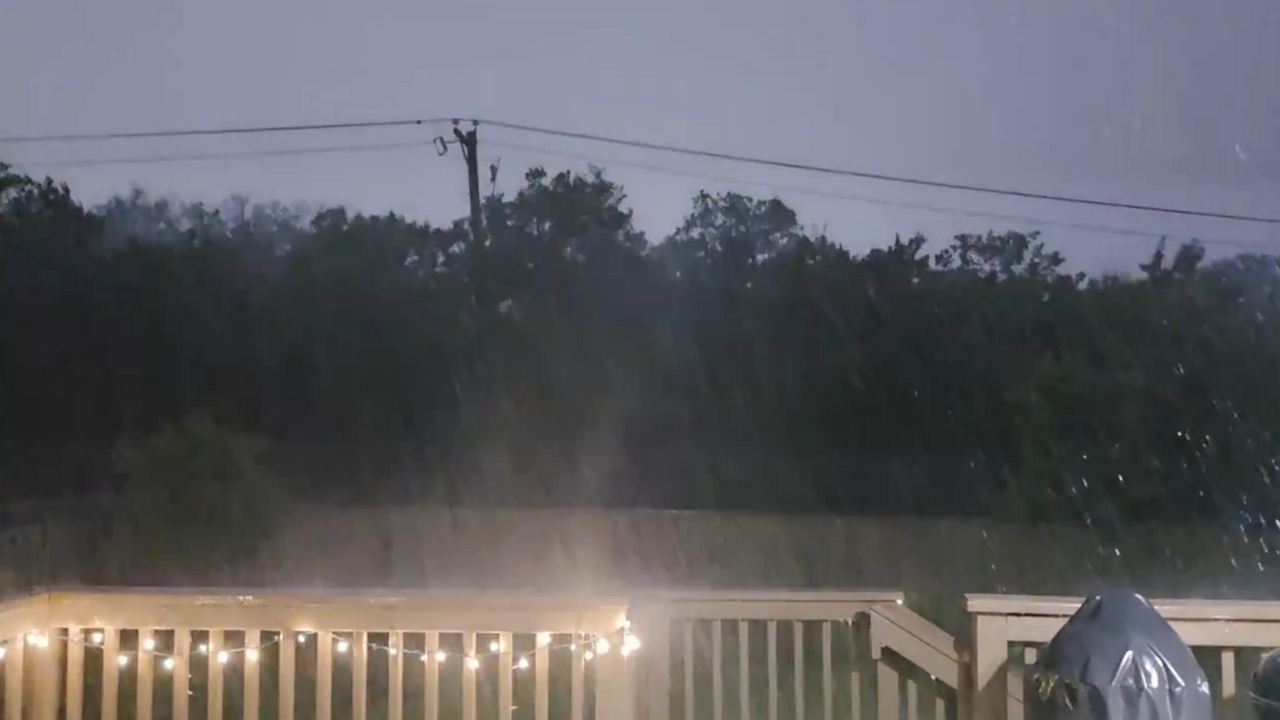 Powerful nighttime thunderstorm moves through Austin, Texas, USA