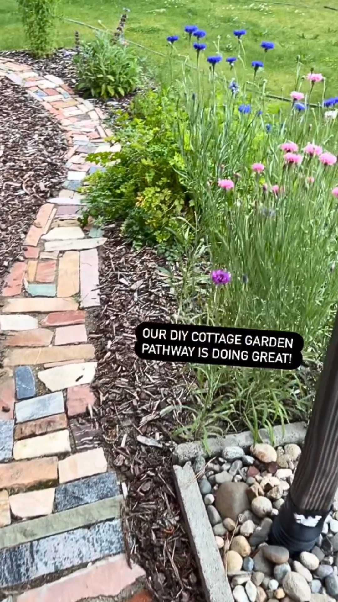 DIY cottage garden stone pathway installation