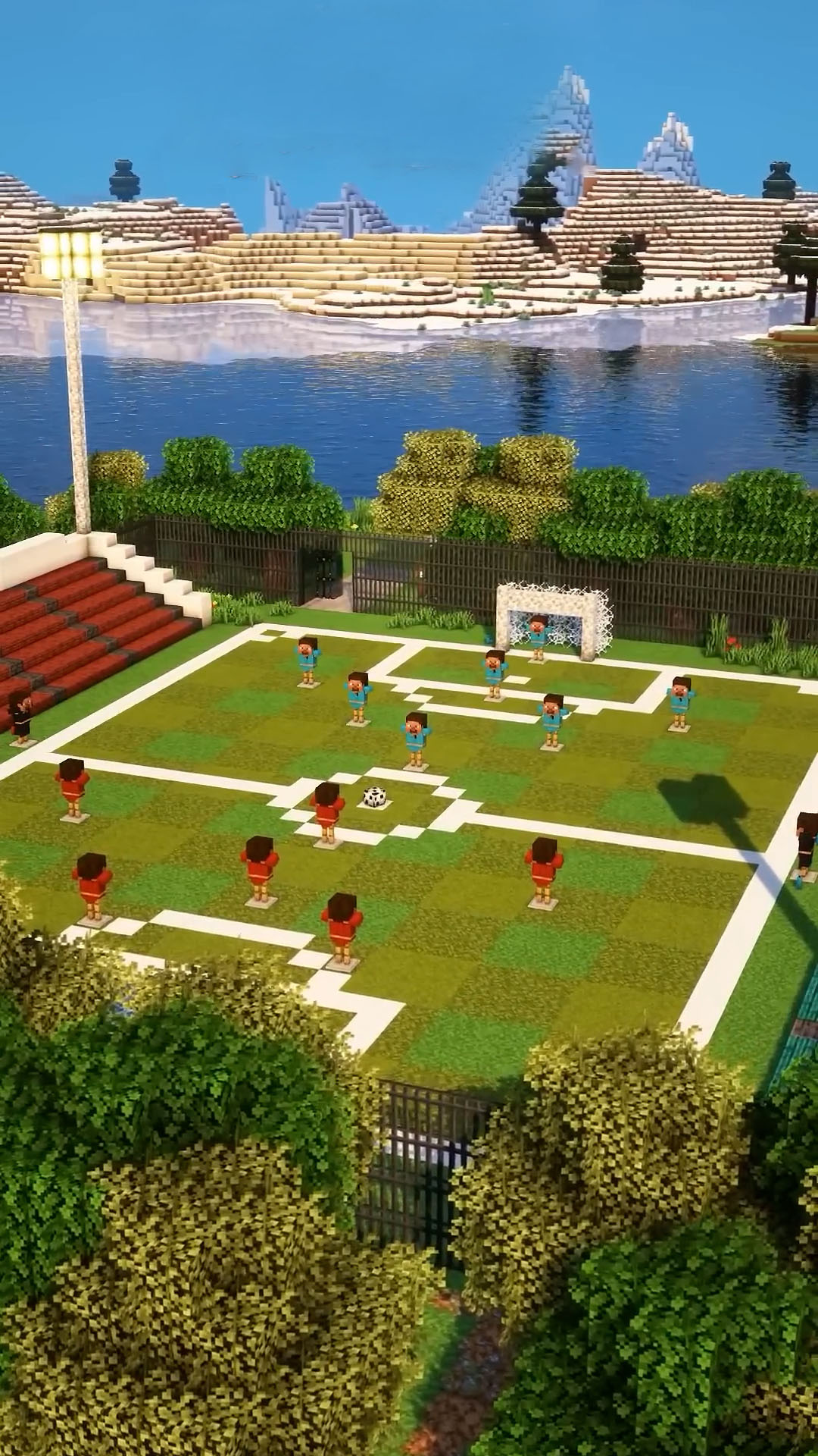 This Minecraft stadium uses simple lines and team layouts