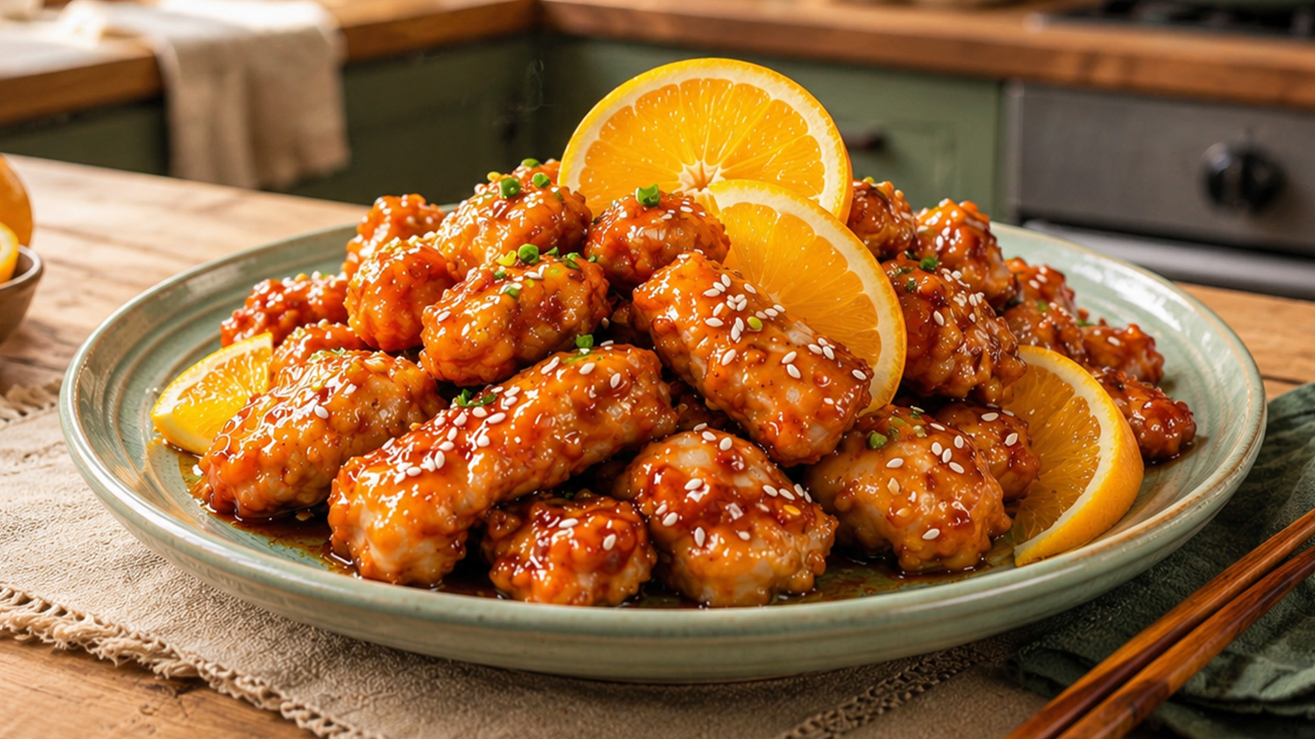 A crispy chicken recipe with rich orange sauce