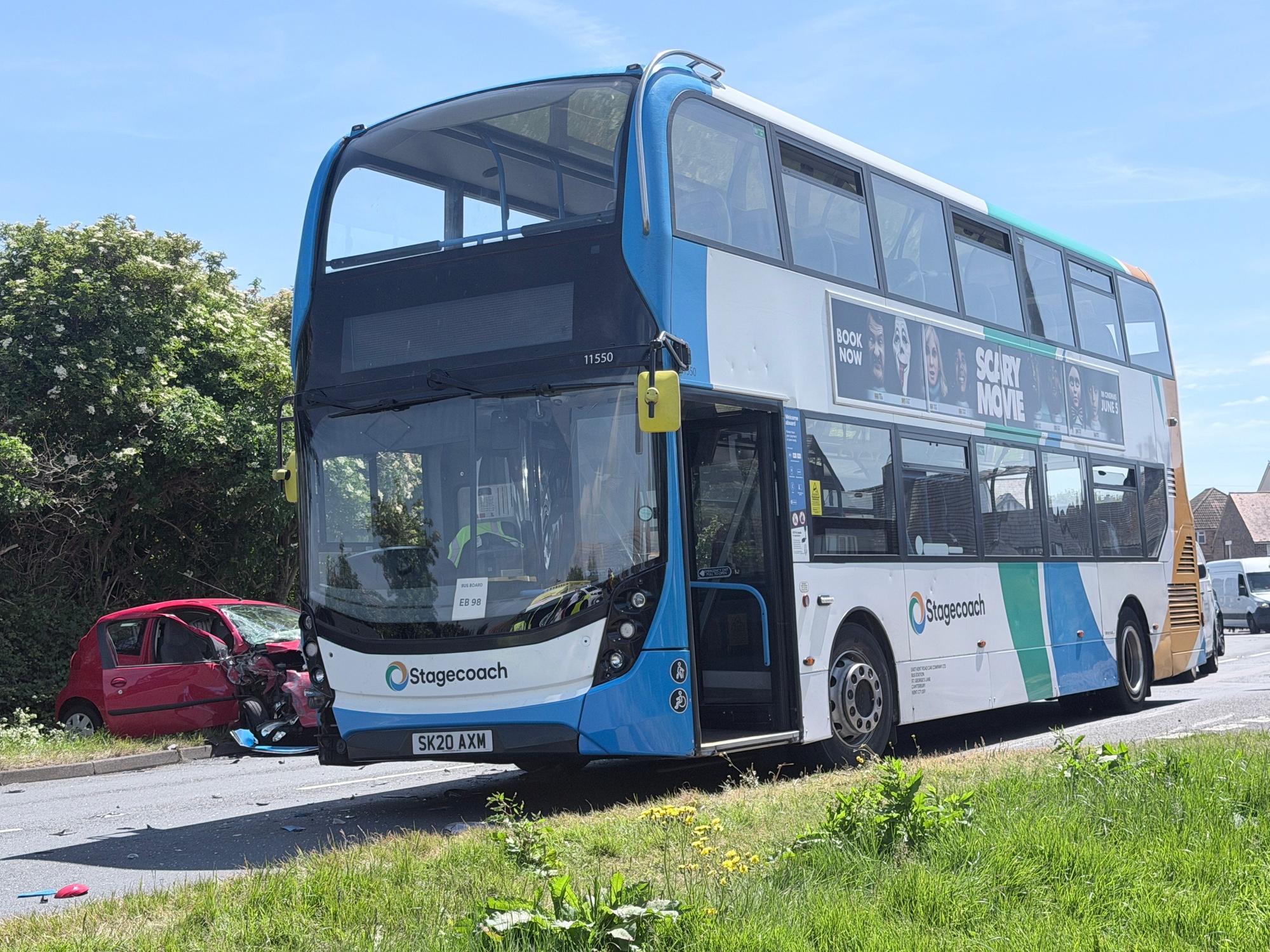 A259 Pevensey Bay: Three injured in collision between car and bus