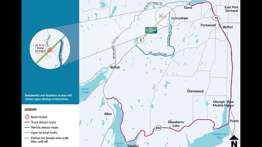 Fish passage project to cause 28-mile detour in Pierce and Kitsap counties