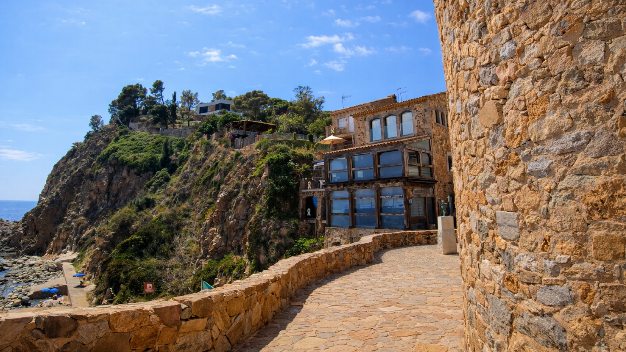 Scenic fortress walk in Tossa de Mar Spain (4K)