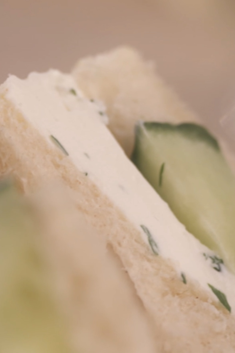 Tea time cucumber sandwiches with herbed cream cheese