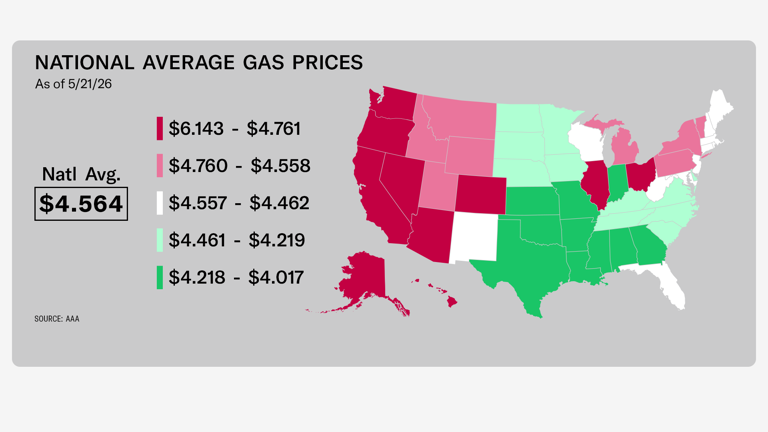 Gas prices in all 50 states are sitting above $4 ahead of Memorial Day ...