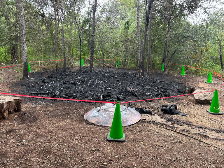 Malin, the Pease Park troll art installation in Austin, burns down