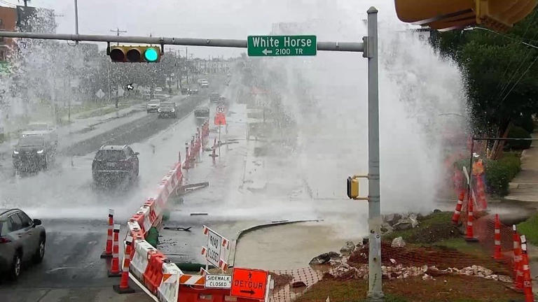 Water erupts across Burnet Road after water main break near White Horse ...