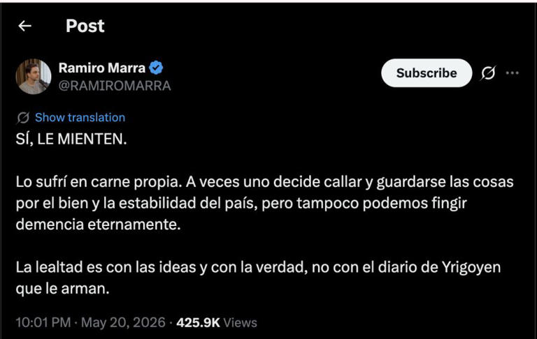Ramiro Marra sobre Milei: "Sí, le mienten, lo sufrí en carne propia"