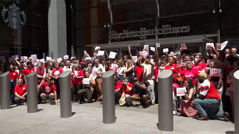 New York Times staffers rally outside headquarters demanding fair ...