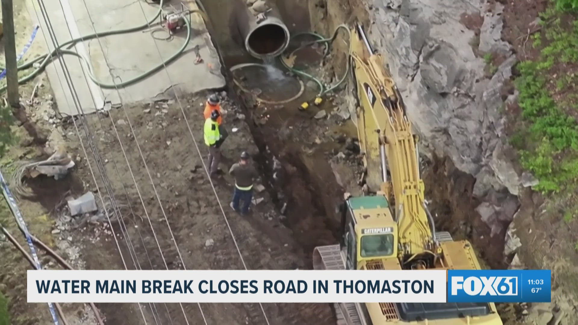 Water main break closes road in Thomaston
