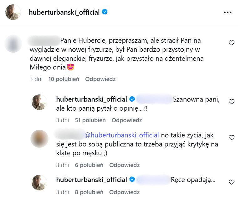Hubert Urbański usłyszał, że stracił na wyglądzie. Dosadnie odpowiedział