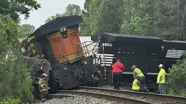 Train crashes into truck, derails in Hall County, sheriff says