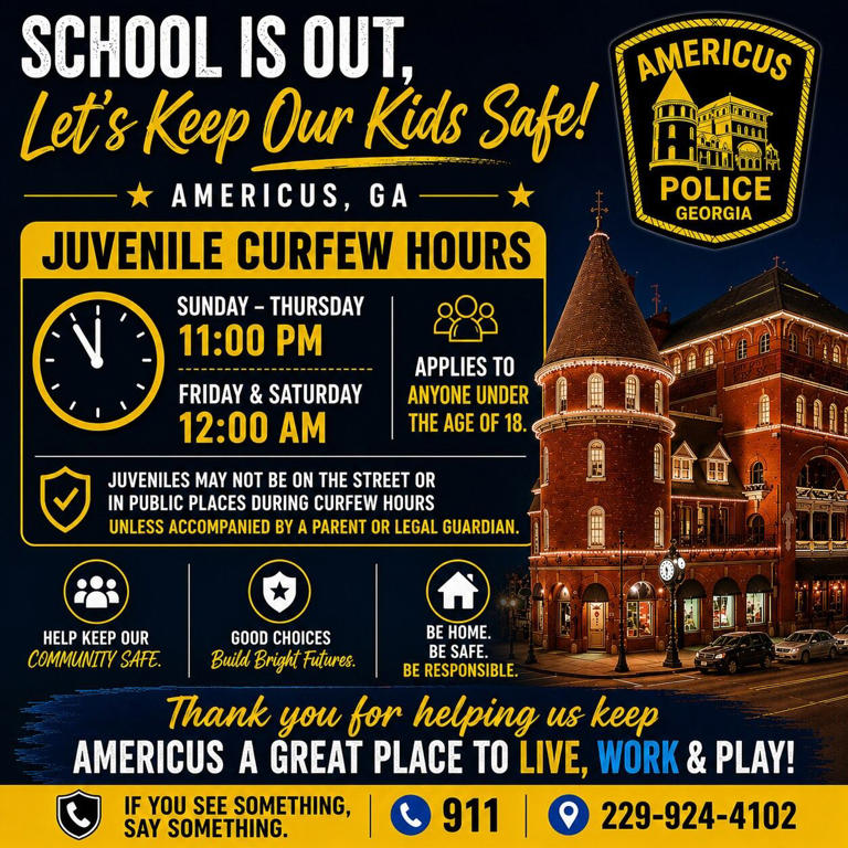 Curfew now in effect: Americus police remind families of summer break ...