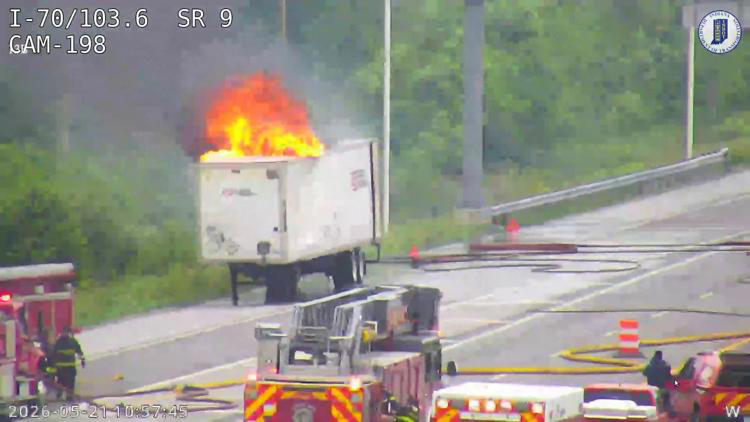 All lanes of I-70 in Greenfield closed due to semi-truck fire