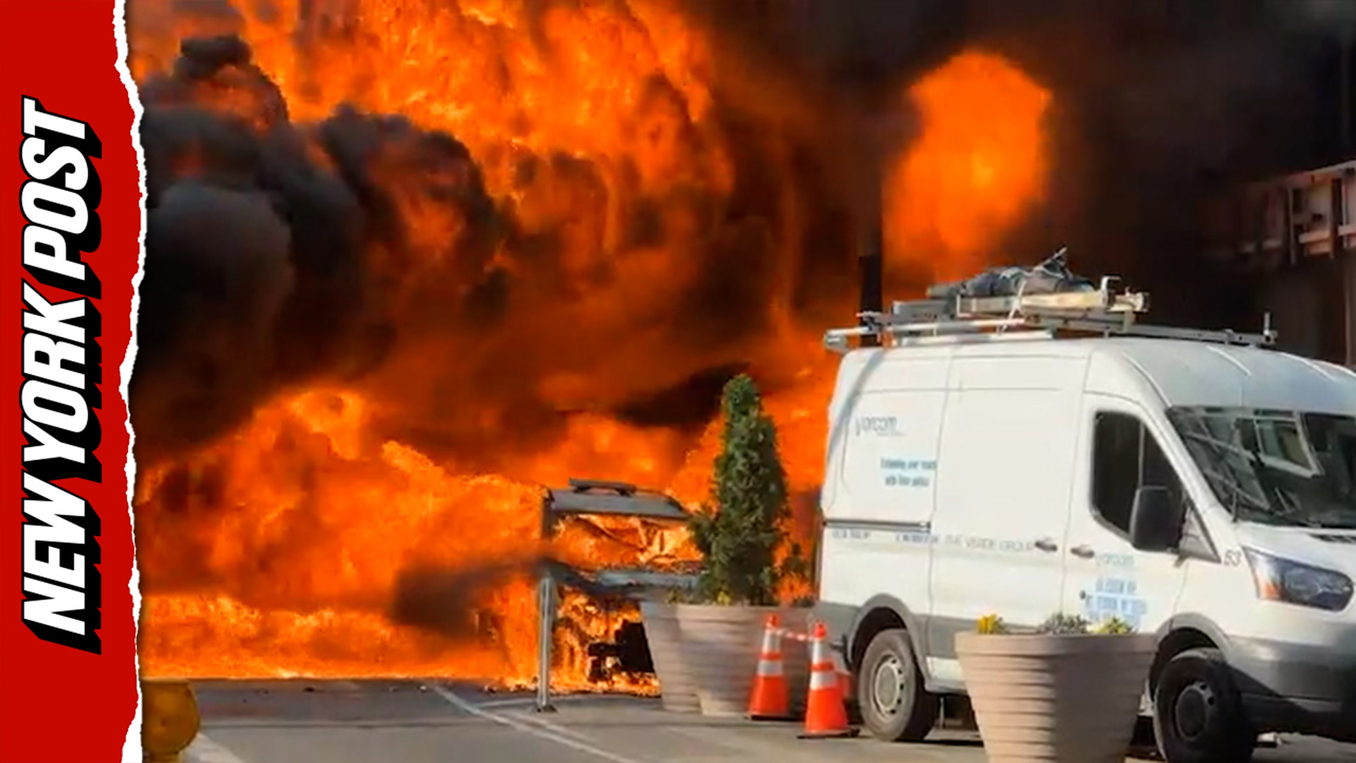 Dramatic new video shows NYC car bursting into flames by Wall Street bull