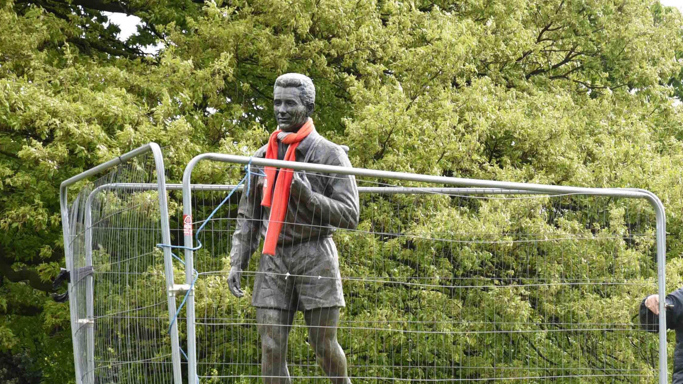 Fenced-off Brian Clough statue sent for repairs