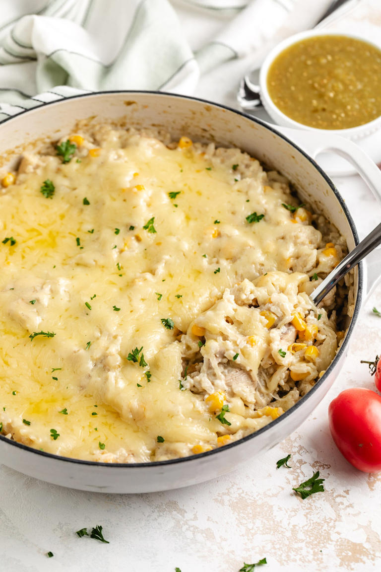 Salsa verde chicken and rice skillet