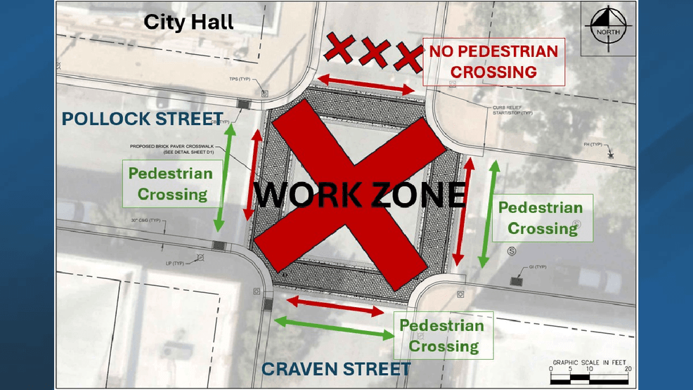 Downtown New Bern intersection closing for crosswalk improvements