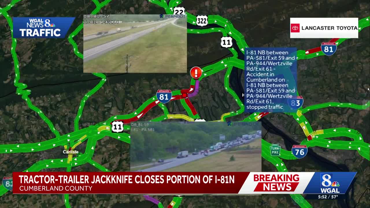 Tractor-trailer jackknifes on I-81, spilling a hundred gallons of fuel ...