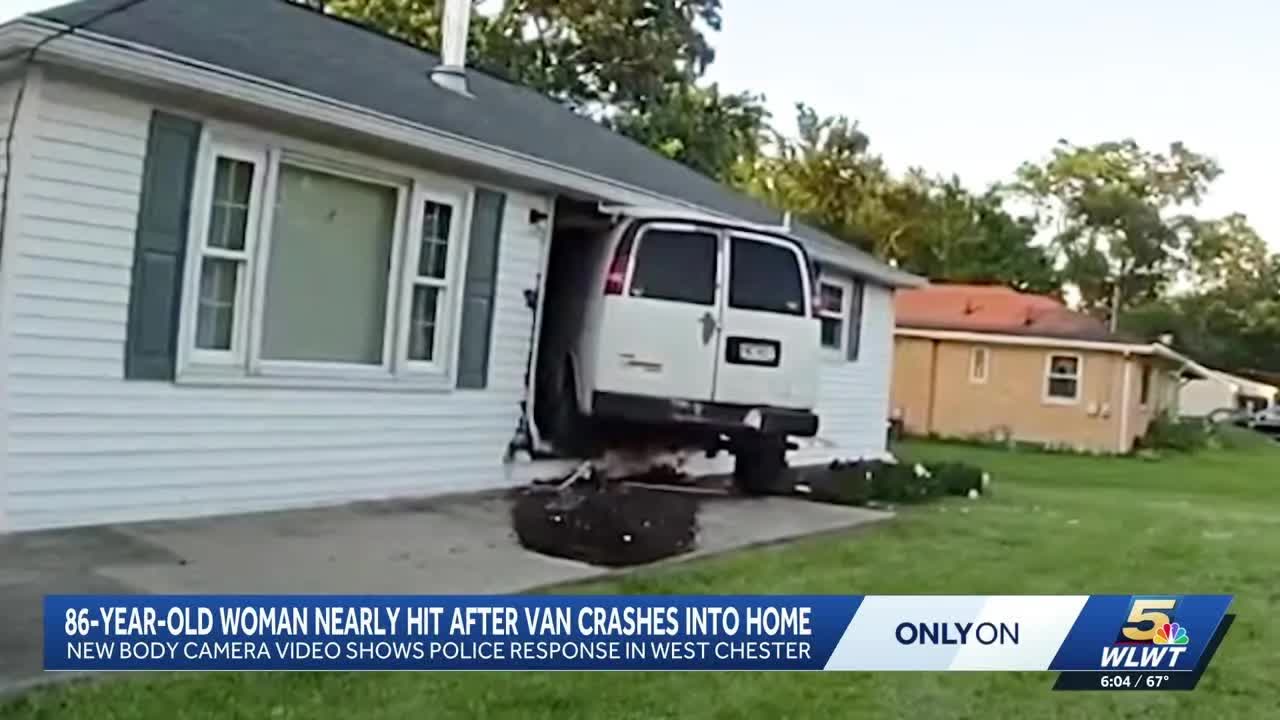 Van crashes into West Chester home, narrowly missing 86-year-old woman
