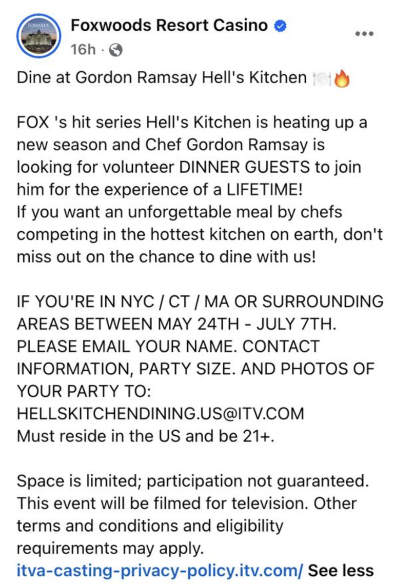 Gordon Ramsay needs dinner guests as Hell's Kitchen returns to ...