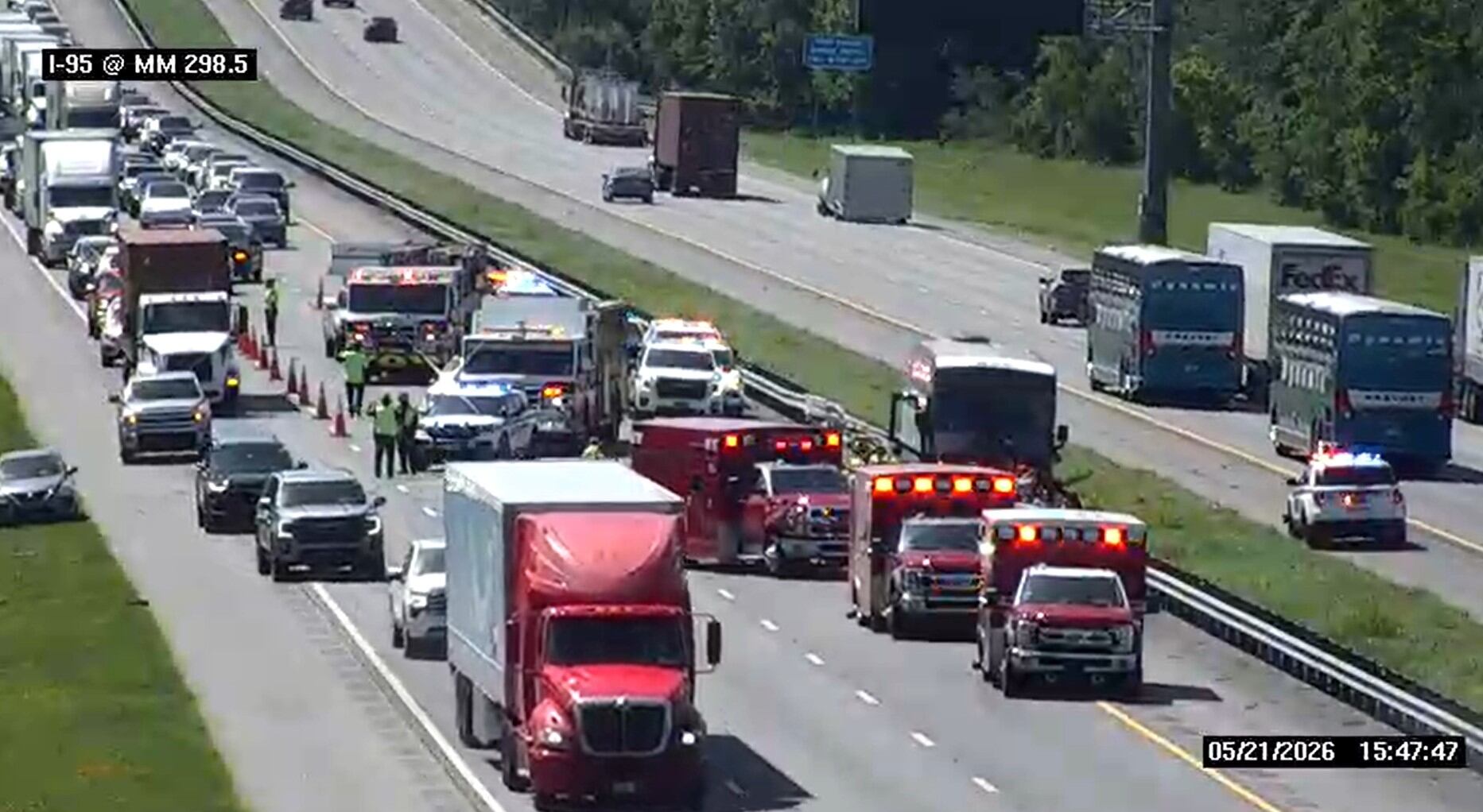 Crash involving charter bus on I-95 NB near St. Johns-Flagler line ...