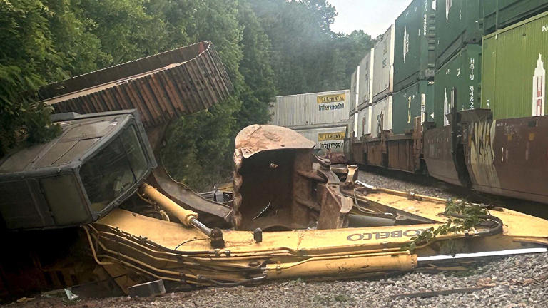 Train crashes into truck, derails in Hall County, sheriff says
