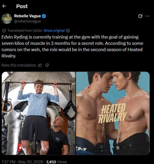 Is Young Royals star Edvin Ryding joining Heated Rivalry season 2 ...
