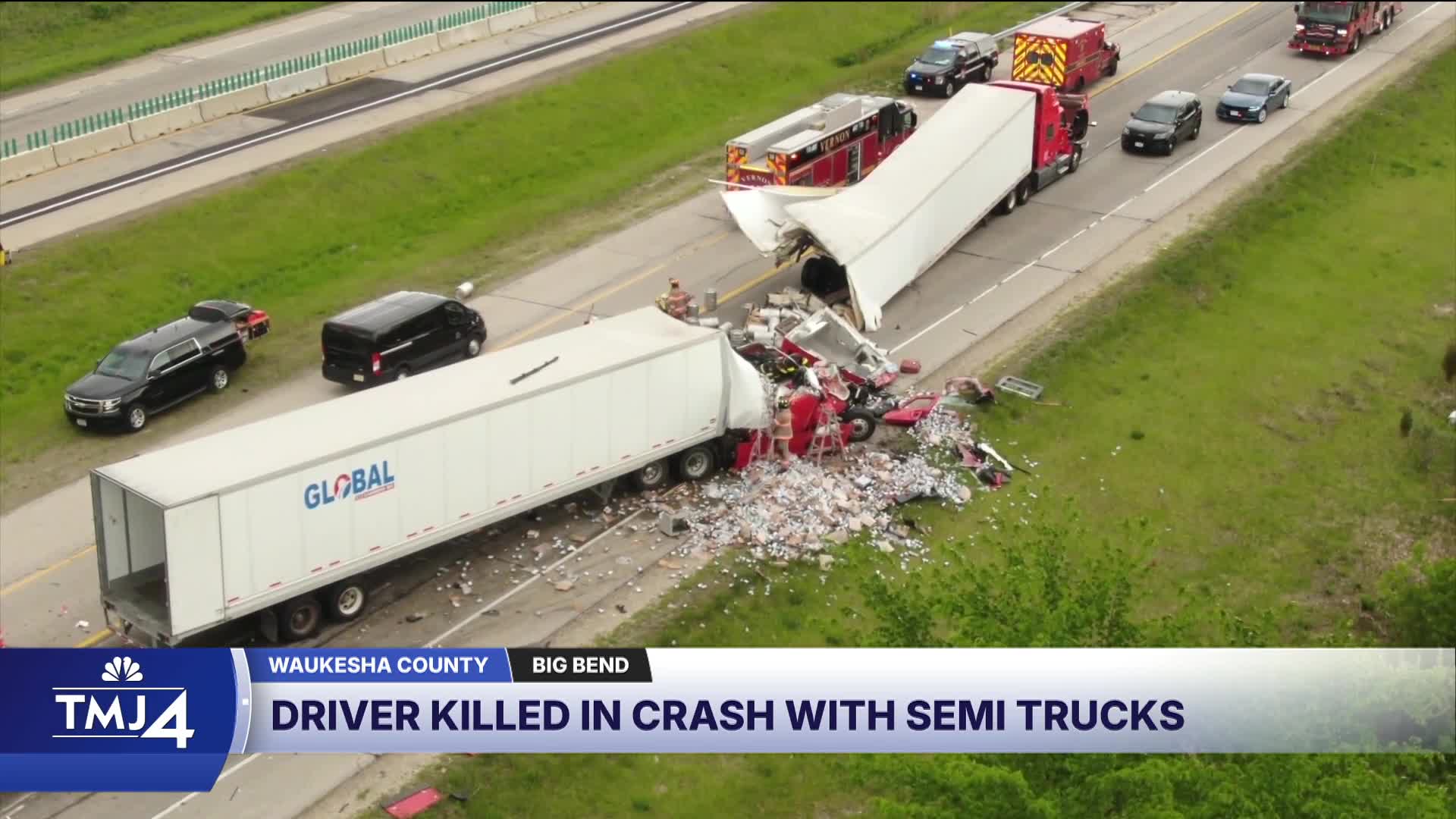 Two semi-trucks crash on I-43 northbound near Big Bend, one operator ...