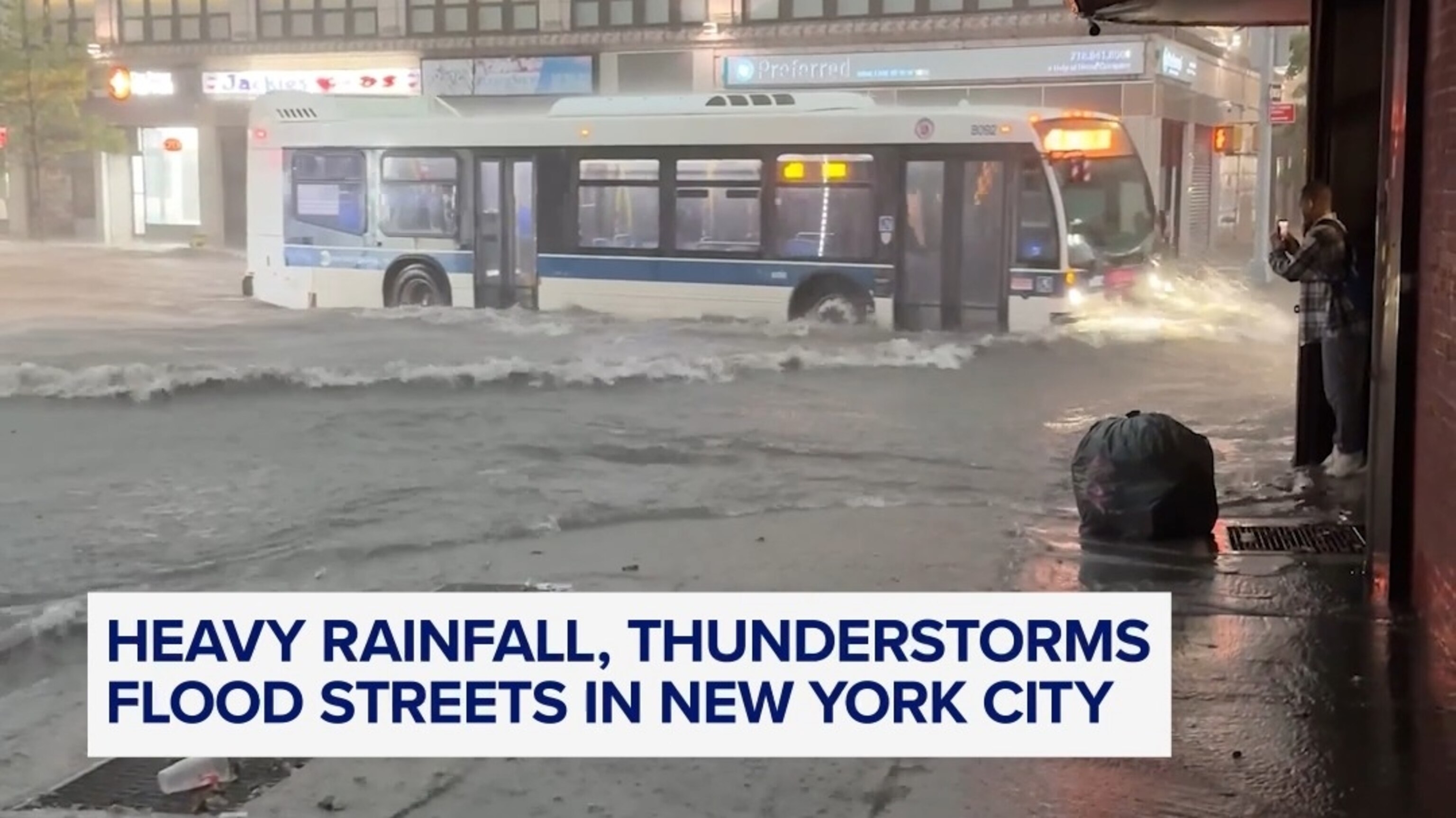 Heavy rainfall, thunderstorms flood streets in New York City