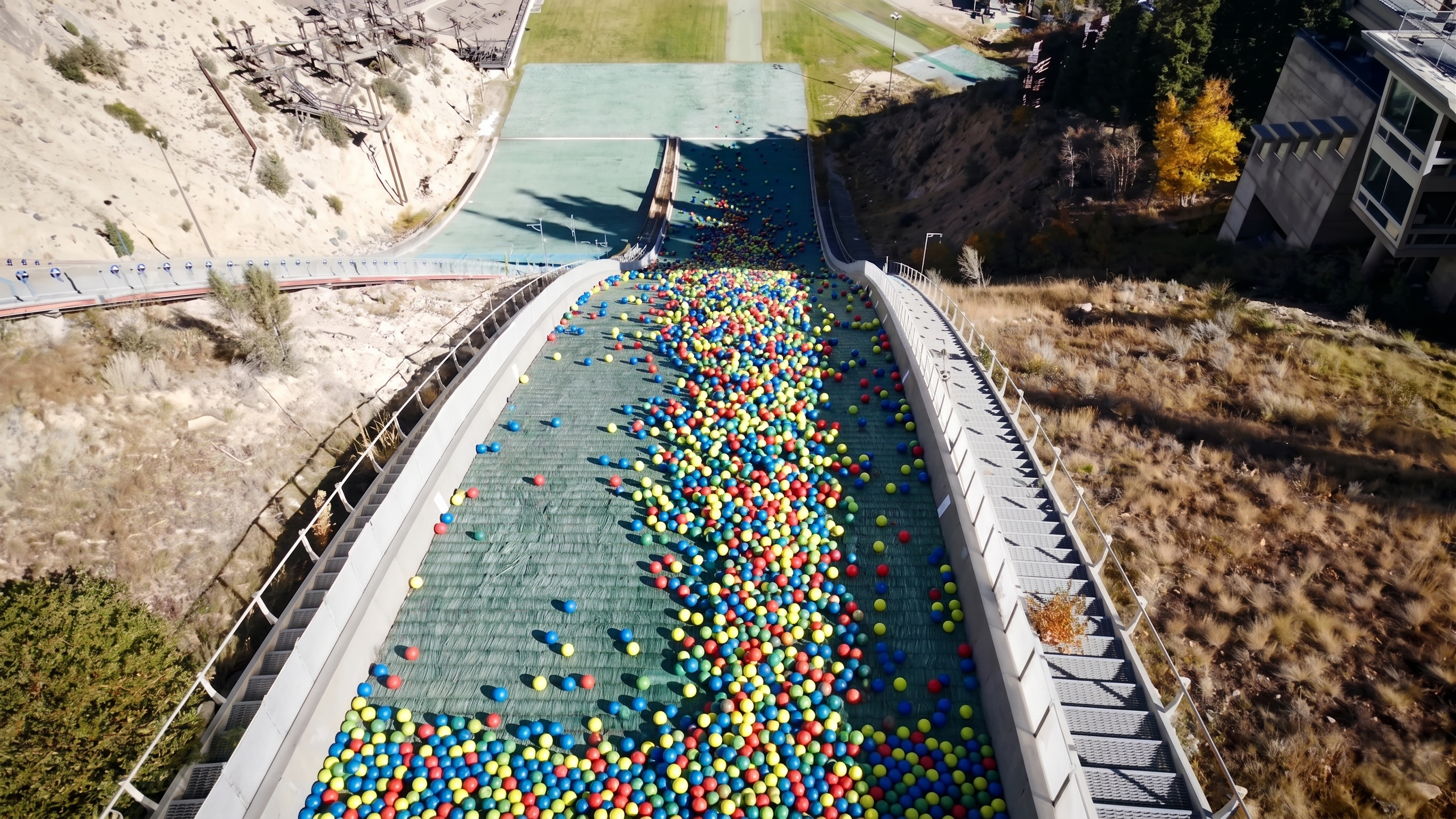 They threw thousands of basketballs down a ski jump - it was a catastrophe