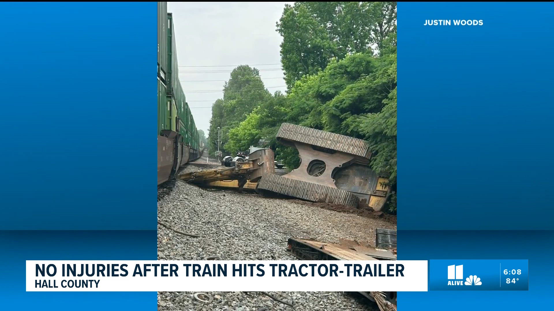Train hits tractor-trailer in Hall County