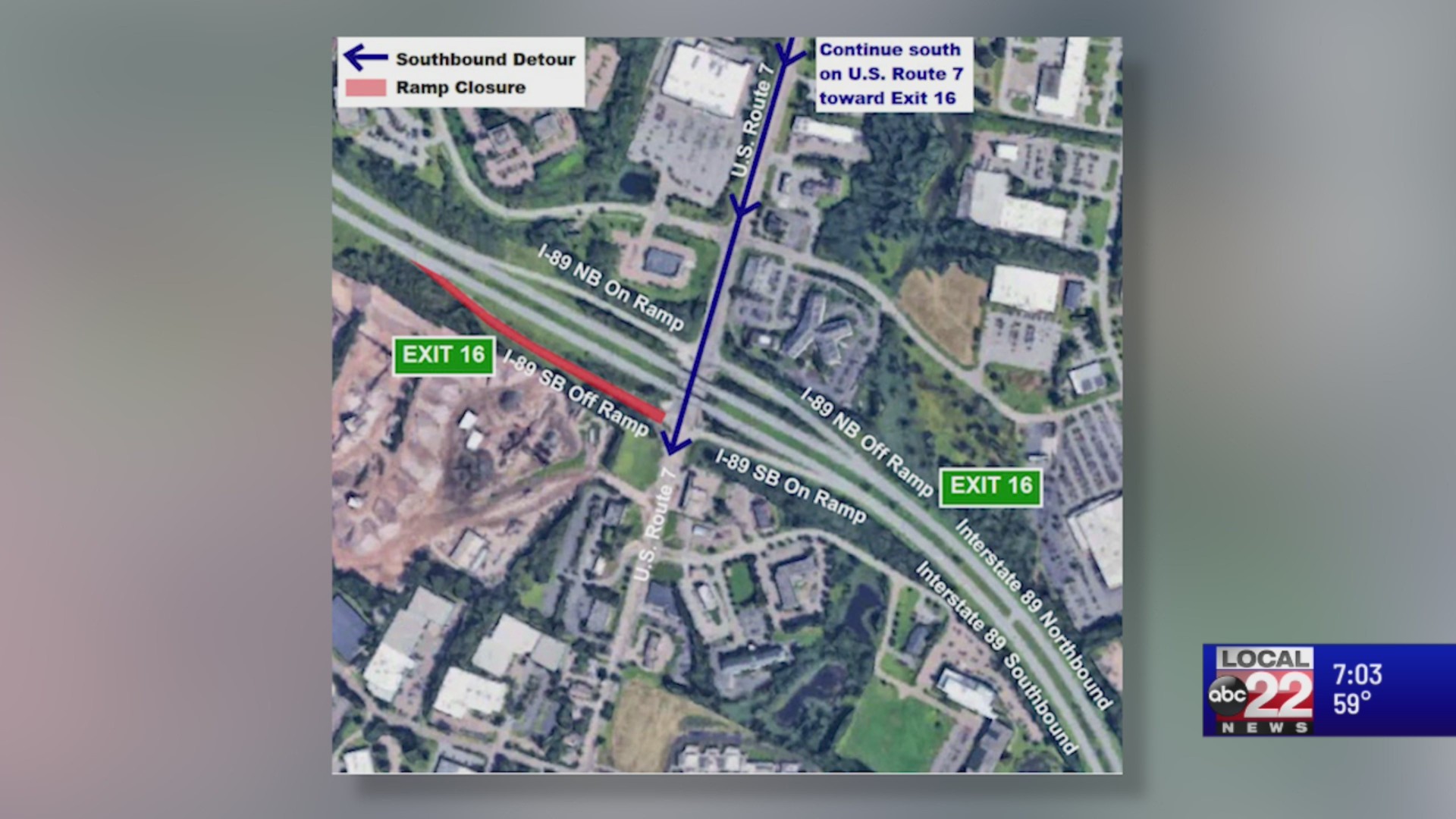 I-89 off-ramp at Exit 16 closed for paving
