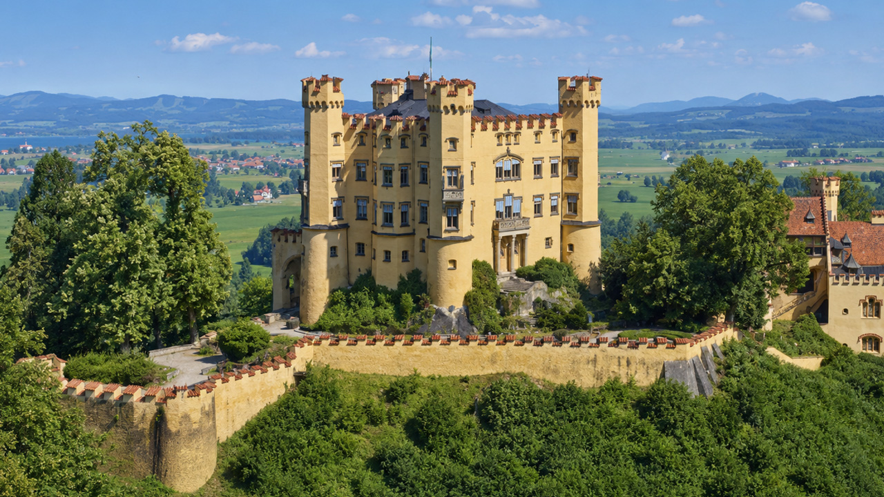 Hohenschwangau Castle overlooking the Bavarian countryside