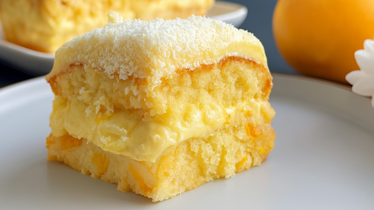 Easy mango cake with coconut that melts in your mouth