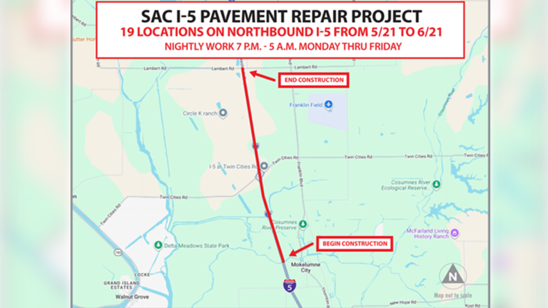 Emergency pavement repairs to reduce lanes on I-5 freeway in Sacramento ...