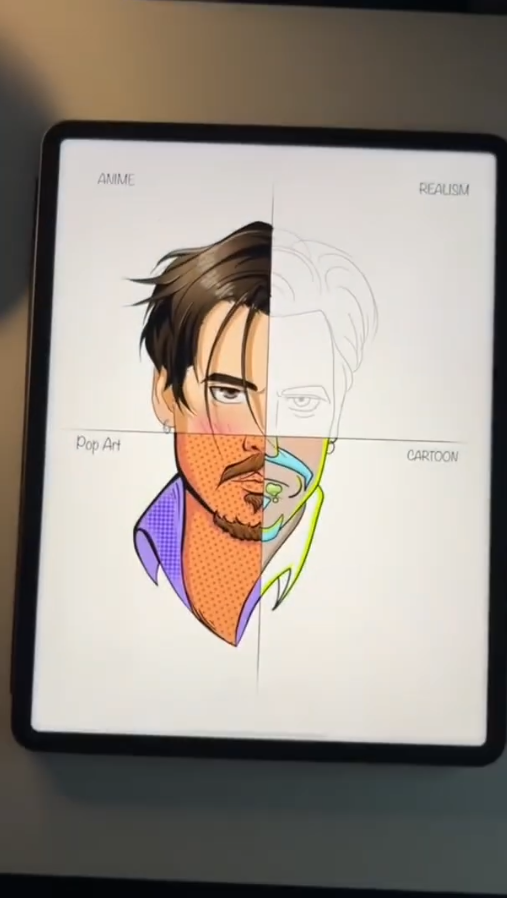 Drawing Johnny Depp in different art styles