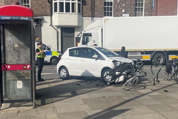 Car crashes into bike rack in York - police on scene
