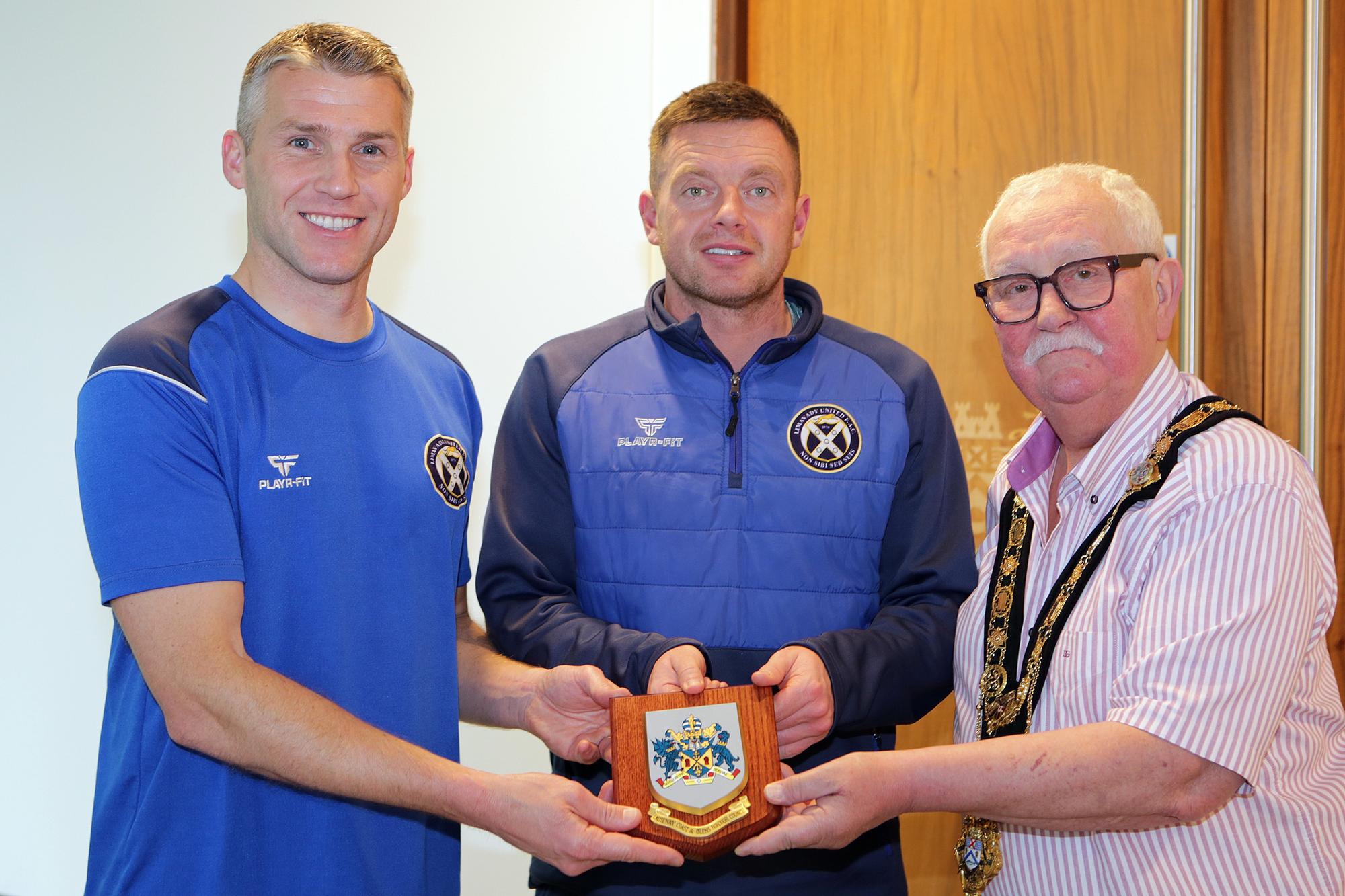 Causeway Coast & Glens mayor honours Limavady United’s promotion heroes