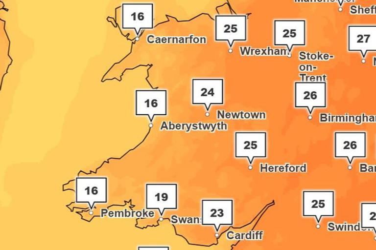 Met Office weather maps show where heatwave will hit Wales with ...