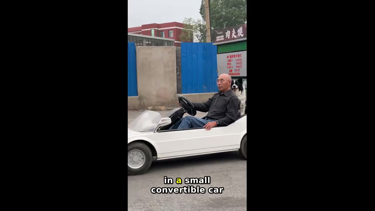 Man drives small convertible car with dog in Shenyang, China