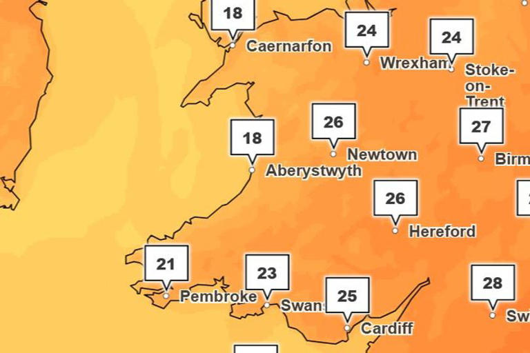 Met Office maps show where North Wales heatwave to hit with week-long ...