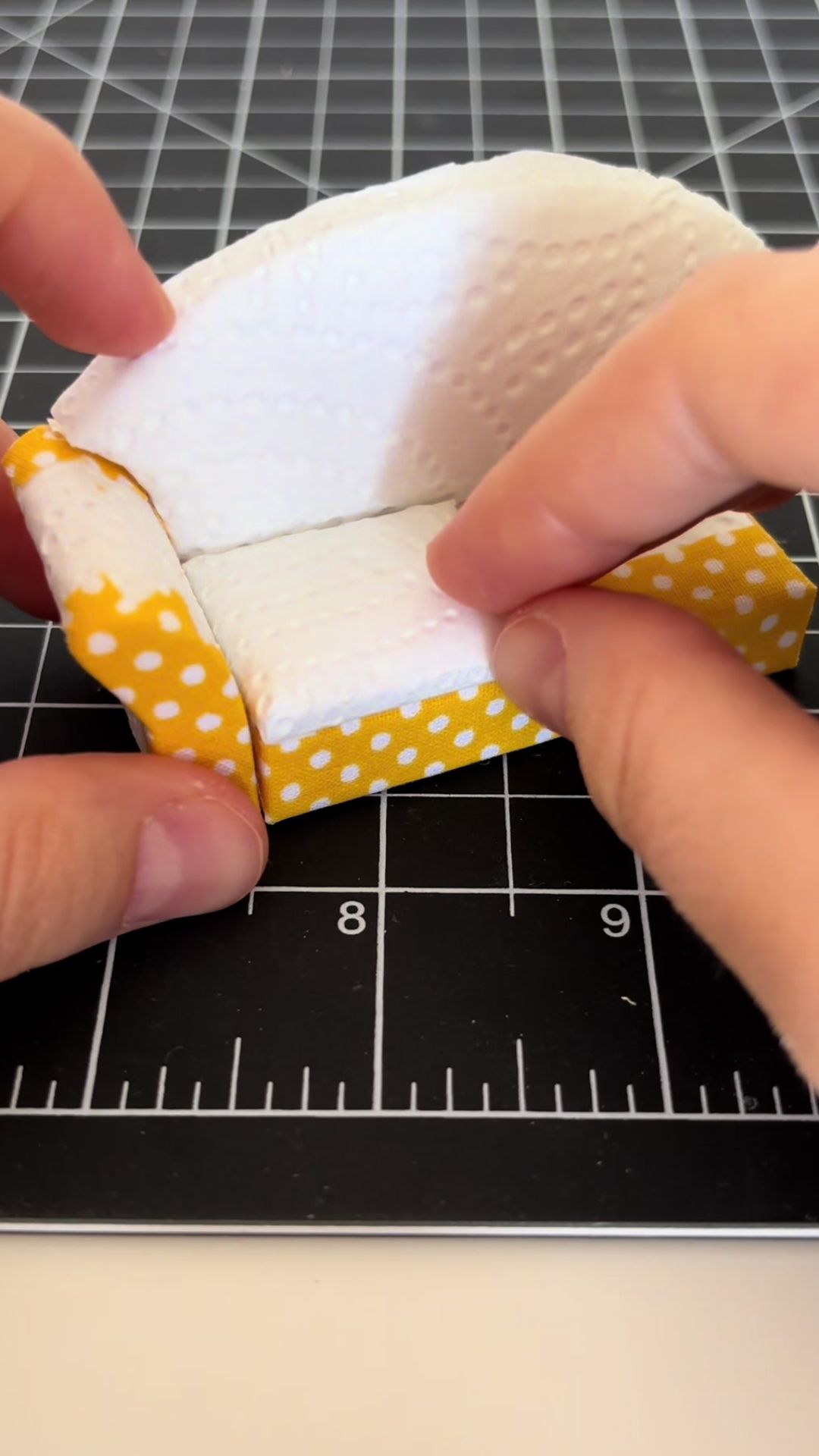 Yellow dotted futon sofa miniature dollhouse