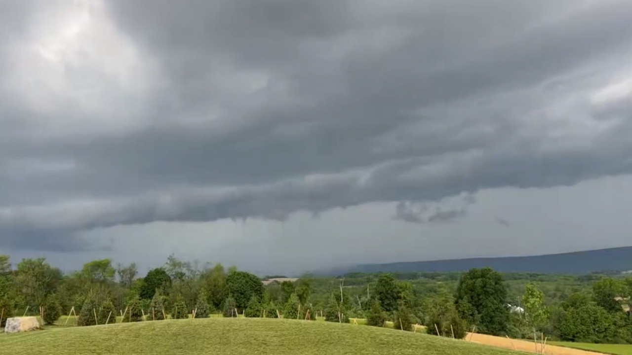 Shelf cloud moves across landscape during storm in New Tripoli ...