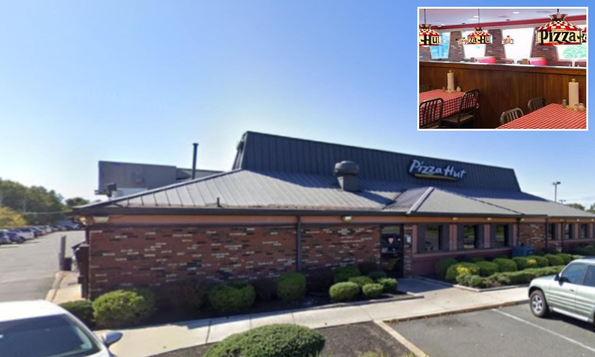 Inside Pizza Hut frozen in the 90s with buffet, arcade and checkered tables