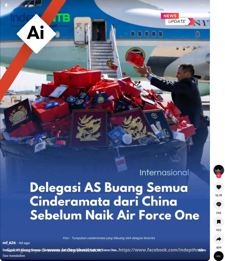 Gambar keranjang sampah berisi hadiah yang dibuang delegasi AS adalah ...