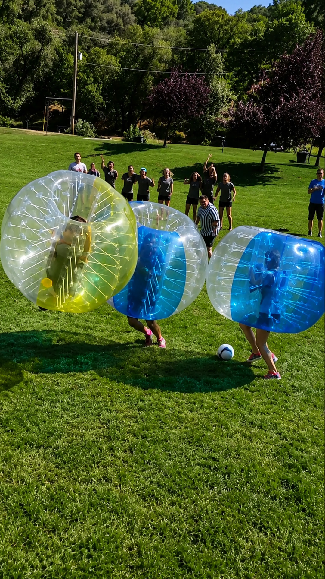 What happens during this zorb soccer match